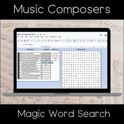 Music Composers, Magic Word Search, Music Substitute Activities | TPT
