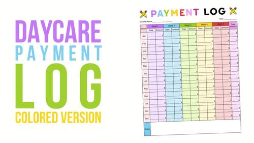 Daycare Payments Log | Tuition Payments | In Home Daycare Payment Record.