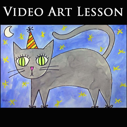 HALLOWEEN BLACK CAT | Easy Art Lesson Directed Drawing & Painting Project