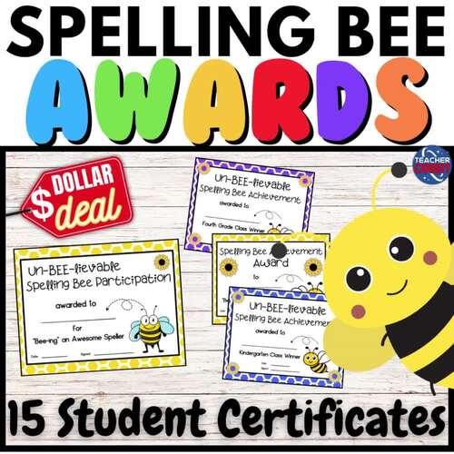 Spelling Bee Awards Student Recognition Certificates Elementary Bee Themed