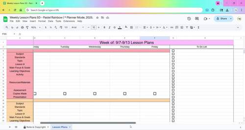 Editable Lesson Plan Template, Weekly Lesson Planner Google Sheets for ...