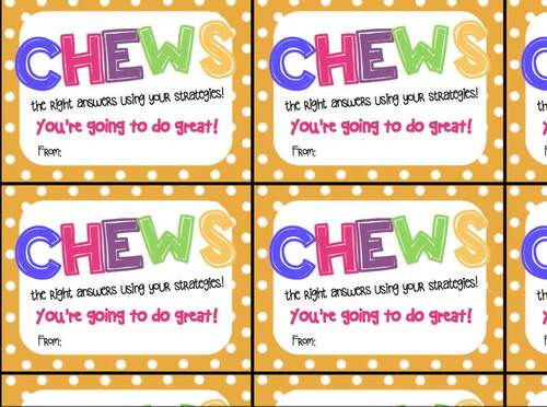 Testing Motivation Tags | Chew-Themed Encouragement Notes | TPT