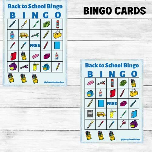 Back to School Bingo Game Activity by GinasPrintableShop | TPT
