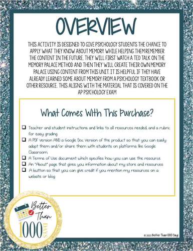 Psychology Memory Palace Activity by Better Than 1000 Days | TPT