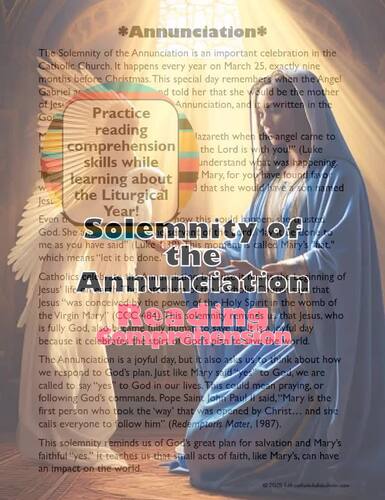 Solemnity of the Annunciation Reading Comprehension: Mary, Jesus ...