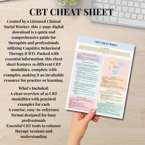 CBT Cheat Sheet CBT Therapy Worksheets for Therapist, Psychologist or ...