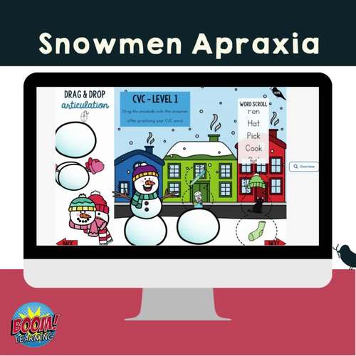 Snowmen Apraxia Boom Cards™ & Printable Winter Worksheets CVC, CVCV ...