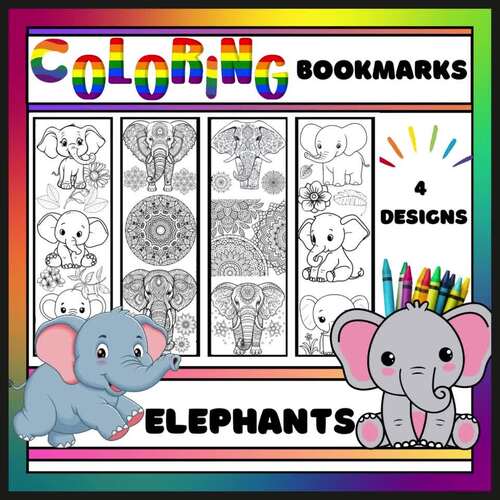 Elephant Coloring Bookmarks, Reading, Library Activity, Craft, Fun, Art,