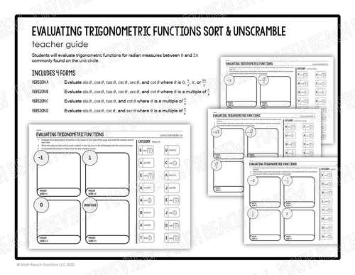 Evaluating Trigonometric Functions Sort and Unscramble Activity | TPT