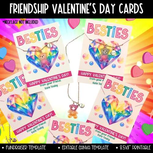 Valentine's Day Friendship Necklace Cards, Non Candy Best Friend ...