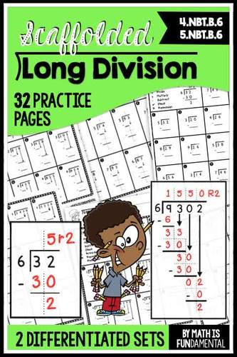 Scaffolded Long Division Practice Packet - 32 pages of differentiated ...