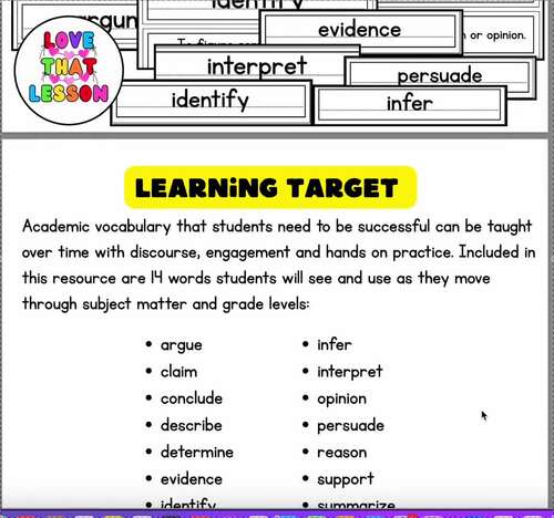 Test Prep 3rd 4th 5th Academic Vocabulary Word Wall/ ELA Resource