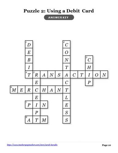 The Modern Bank Account Financial Literacy Middle School Crossword Puzzle