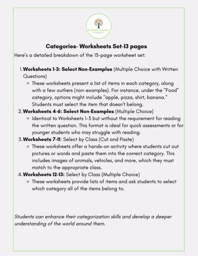 Categories-Negations & Select by Class Worksheets (ABLLS-R C37, C56)