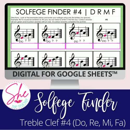 Digital Solfege Worksheet #4: Do Re Mi Fa (Treble Clef) by She the Teacher