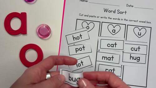 Valentine's Day Literacy Phonics CVC Worksheets & Games K, 1st, 2nd Grade