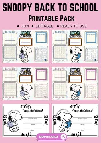 Snoopy Back to School Pack for K–2 – Fun Games & Student Certificates