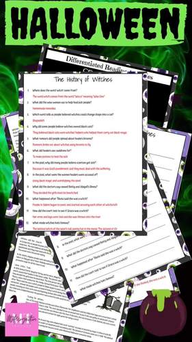 History of Witches - Halloween Reading Comprehension Worksheets | TPT
