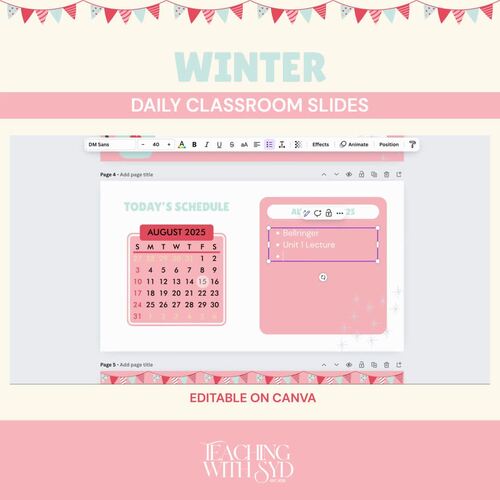 Winter Daily Classroom Slides | December Agenda | Editable Canva Template