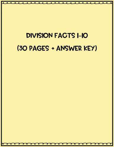 Thanksgiving Division Facts 1–10 Missing Number Worksheets |Turkey Math ...