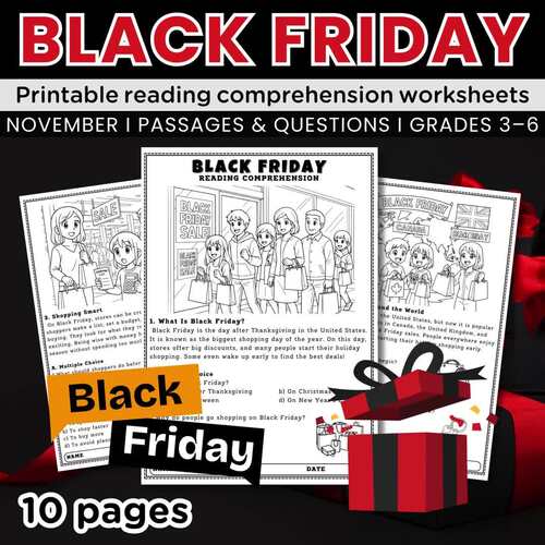 Black Friday Reading Comprehension Worksheets, Fun ELA Activity for ...