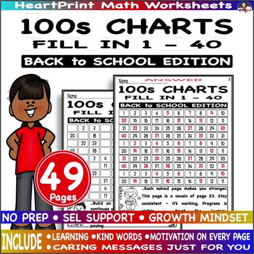 100s Chart Missing Numbers write to 1 - 40 Fill in Missing Numbers ...