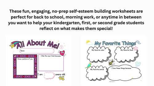 All About Me Self Esteem Building Worksheets Kindergarten First Second ...