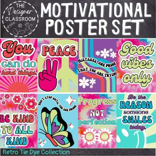 Motivational Poster Set | Retro Tie Dye Classroom Decor | TPT