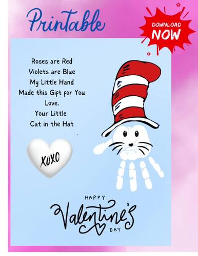 Toddler Cat in the Hat Valentine Craft Preschool Handprint Valentine ...