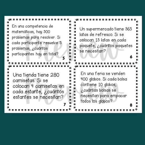 Tarjetas de problemas de división de tres cifras - Division Three Digit ...