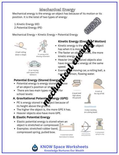 Mechanical Energy Worksht: Kinetic & Potential Energy Notes, Questions ...