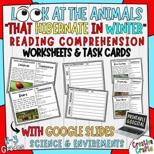 Printable & Digital Reading Task Cards about Animals that Hibernate in ...