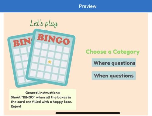 BINGO WH- Questions: Where (community locations) and When (routine ...