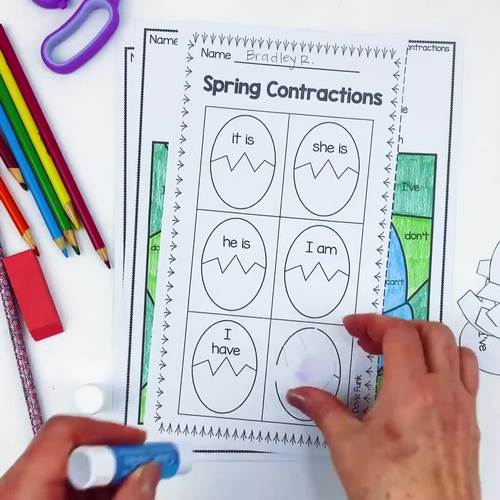 Easter Contractions Worksheets and Literacy Center - Spring Easter Eggs