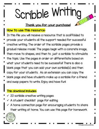 Creative Writing Printables- Write from a Scribble! by DogGoneGood4Kids