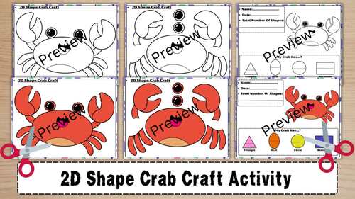 2D Shape Crab Craft | Ocean Animal Math Activity | Geometry Cut & Paste