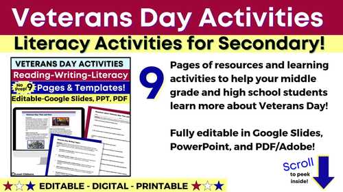 Veterans Day Activities Reading Comprehension Writing Literacy ...