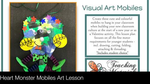 VALENTINE HEART MOBILES Art project with PDF lesson plan 1st-3rd