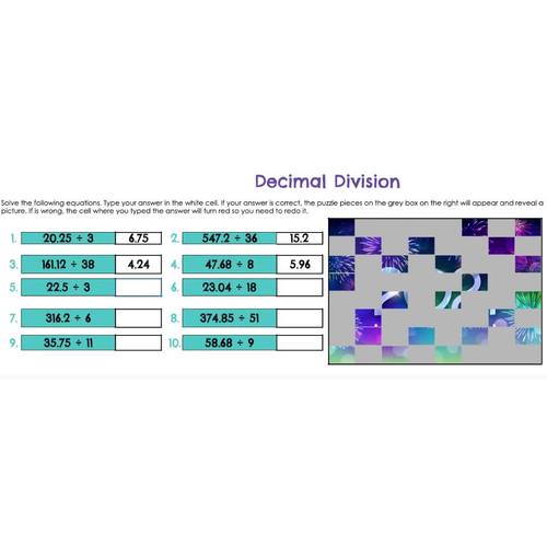 Decimal Division Digital Puzzle-New Years 2021 theme by MsPat's Store