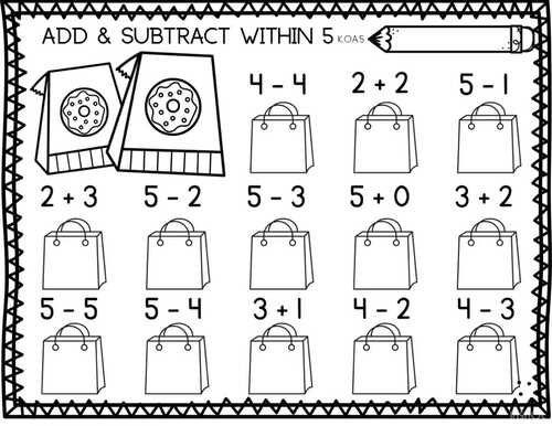 Donut Shop Theme Addition & Subtraction Worksheets | Kindergarten - K.OA.5
