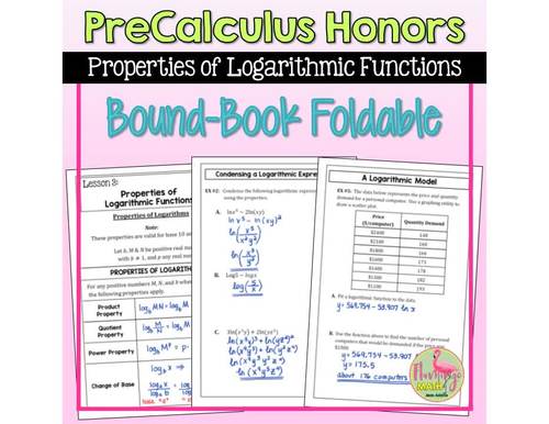 Properties of Logarithmic Functions Foldable by Flamingo Math by Jean Adams