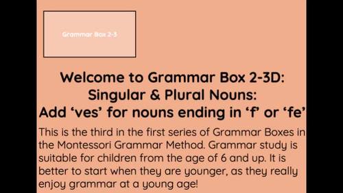 Montessori Grammar Box 2-3D BOOM Singular Plural Nouns Add 'ves ...