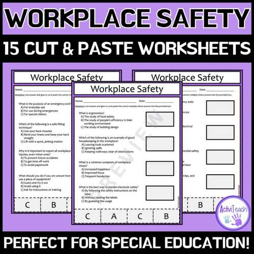 Workplace Safety Cut and Paste Worksheets + Drag and Drop Activities ...