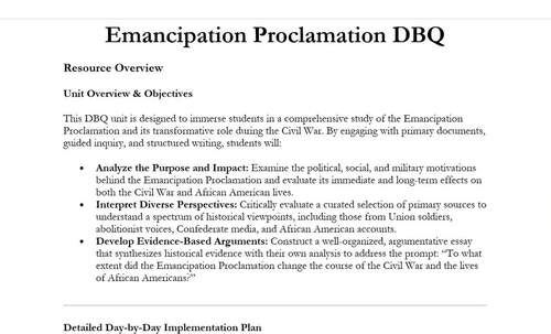 Middle School Emancipation Proclamation DBQ by PBL History & Civics