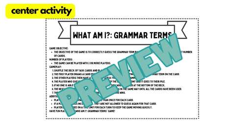 Grammar Terms Task Card Game for Centers or Small Groups | TPT