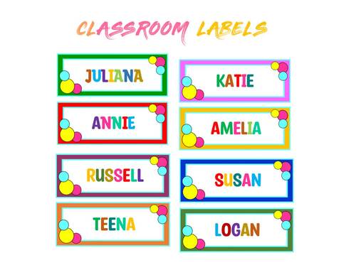 Bright Student Name Tags, Polka Dots classroom labels, cubby labels ...