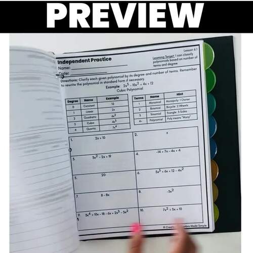 Polynomials and Factoring Algebra 1 Scaffolded Guided Notes Practice ...