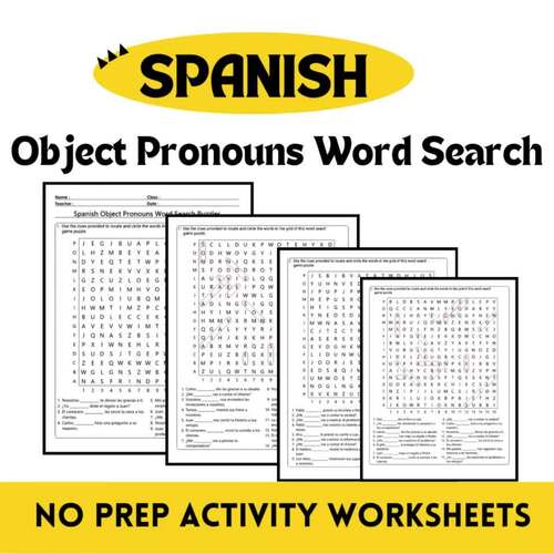 Spanish Direct Object Pronoun Word Search Huge Extensive 8 Puzzles No Prep