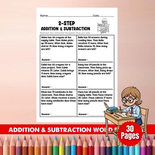 2-Step Addition & Subtraction Word Problems Grade 2 | Back to School ...
