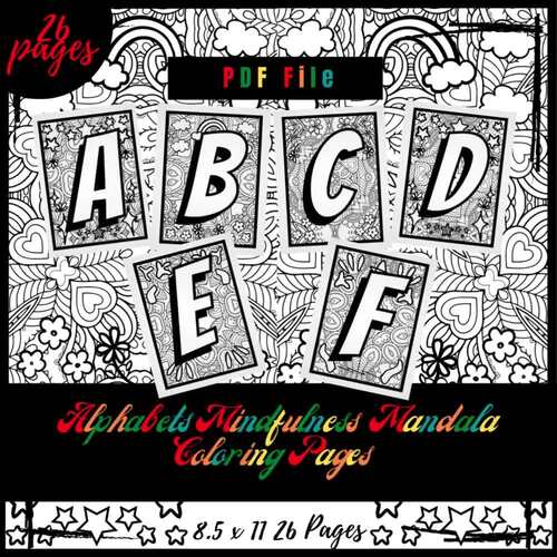 Alphabets Mindfulness Mandala Coloring Pages, Printable Coloring Sheets PDF